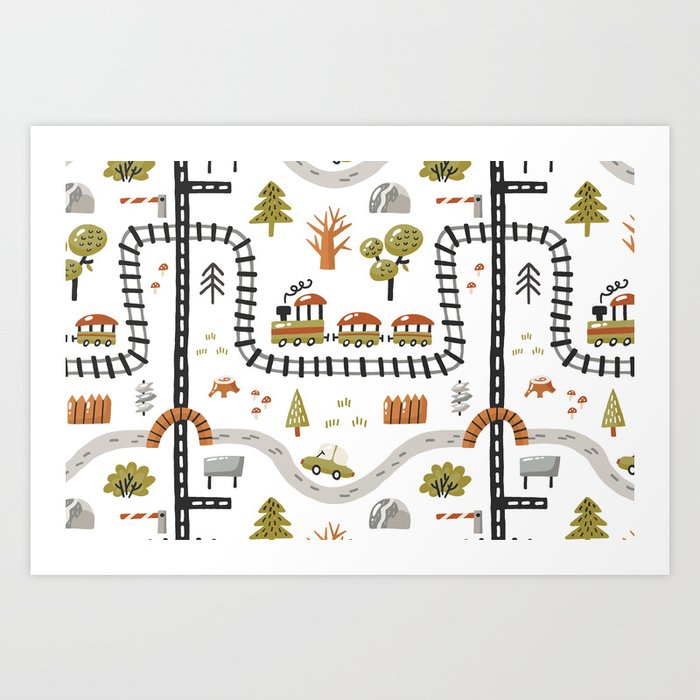 Railroad and Trains Map Art Print by JunkyDotCom | Society6