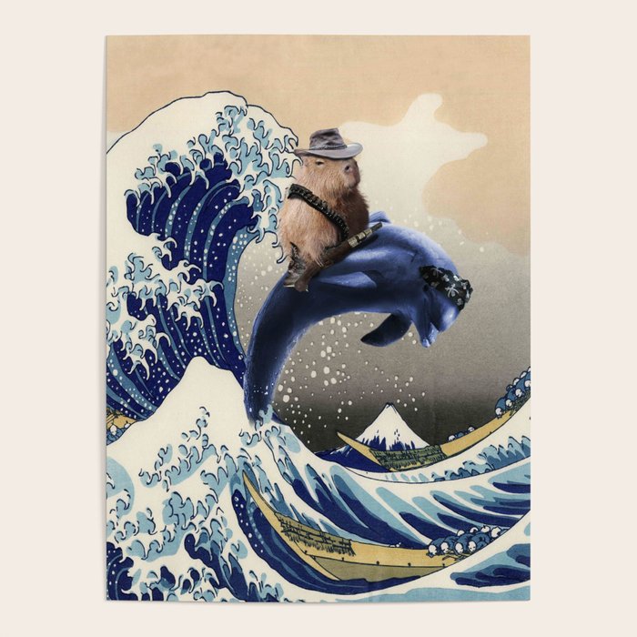 Cowboy Capybara Riding Dolphin Great Wave Poster by Random Galaxy ...