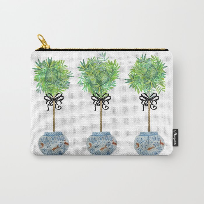Topiary Topiaries Blue and White Ginger Jars Carry-All Pouch by Original Art by Dawne | Society6