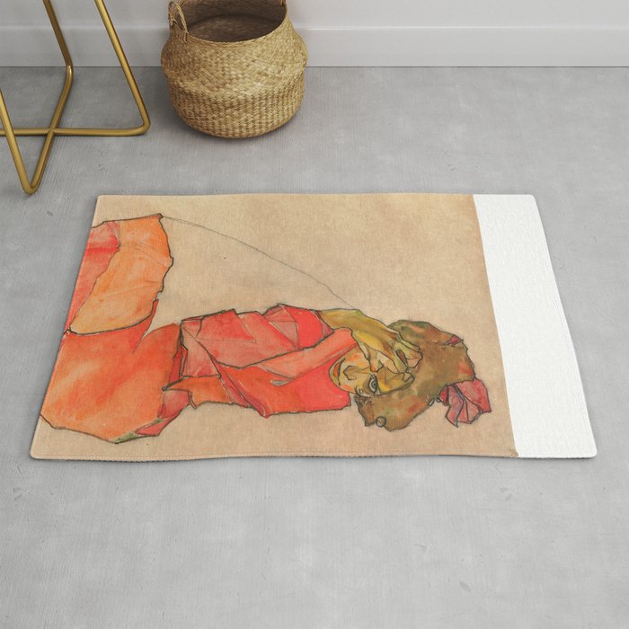 Egon Schiele "Kneeling Female in Orange-Red Dress" Rug by Alexandra ...