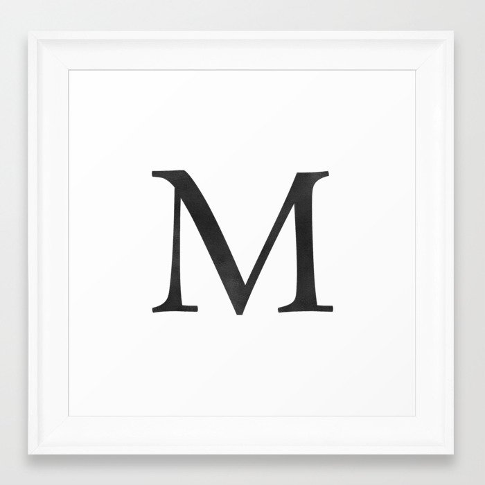 Letter M Initial Monogram Black and White Framed Art Print by Simple ...